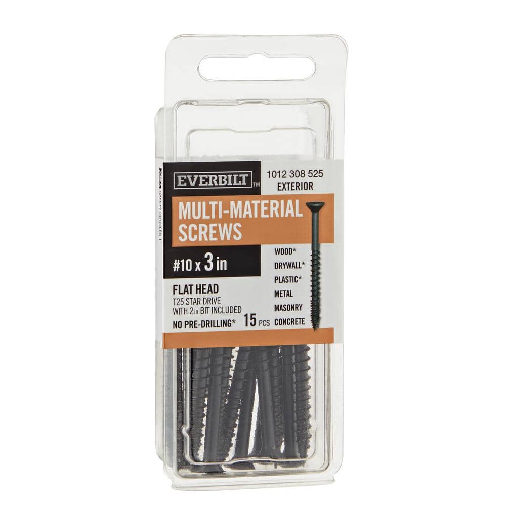 Everbilt #10 x 3 in. Black 6-Lobe Torx Drive Exterior Flat Head Multi ...