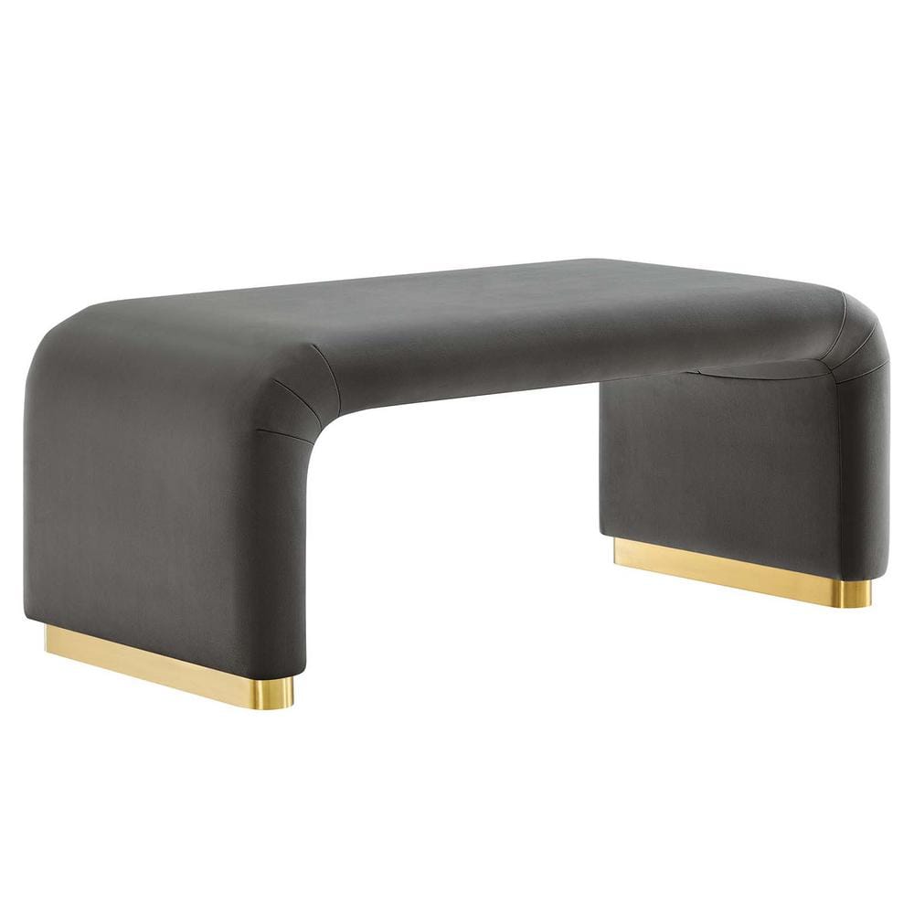 MODWAY Koda Performance Velvet Waterfall Ottoman in Brass Storm Gray ...