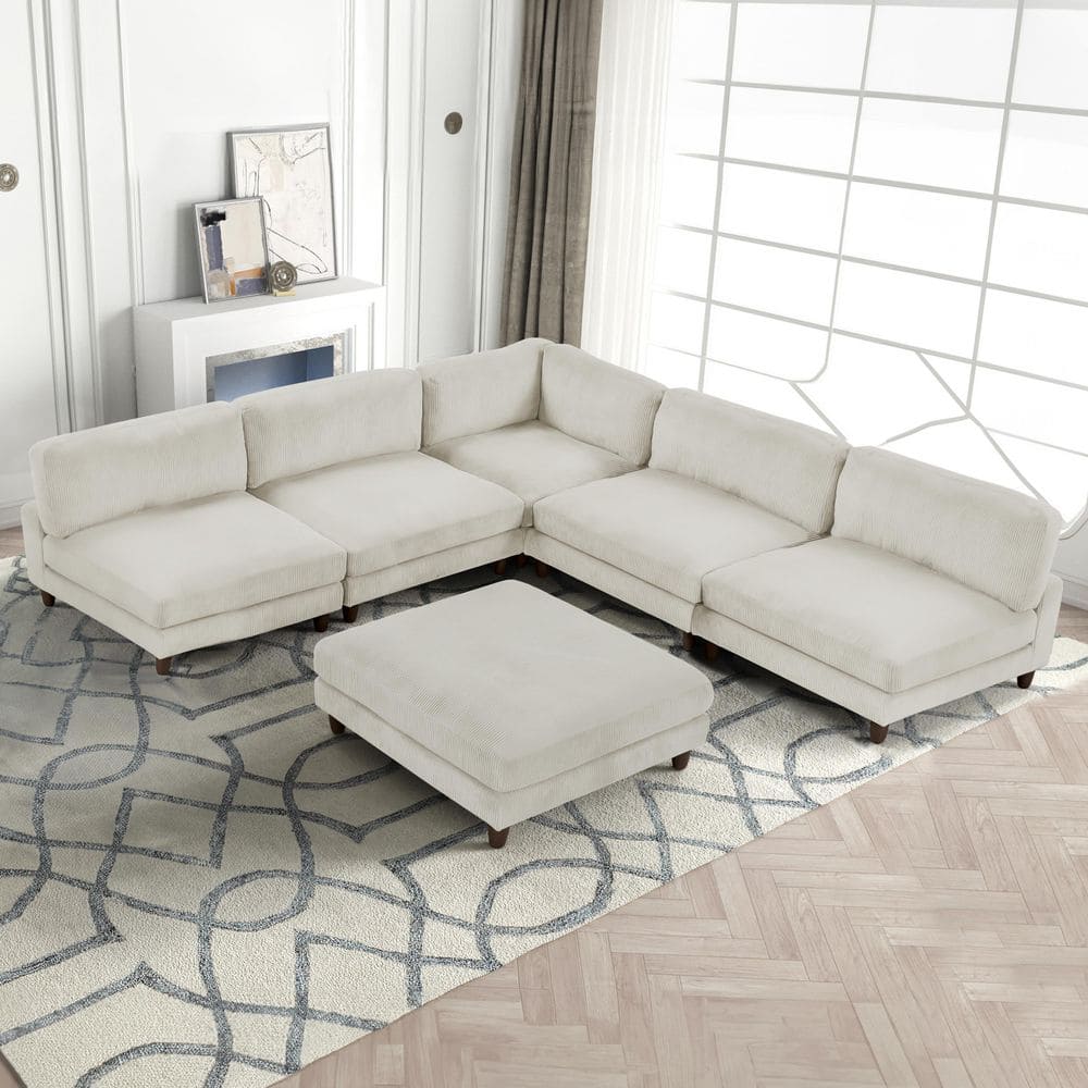 Furniture of America Rontop 133.5 in. 6-Piece Corduroy Fabric L-Shaped Sectional with Modular ...