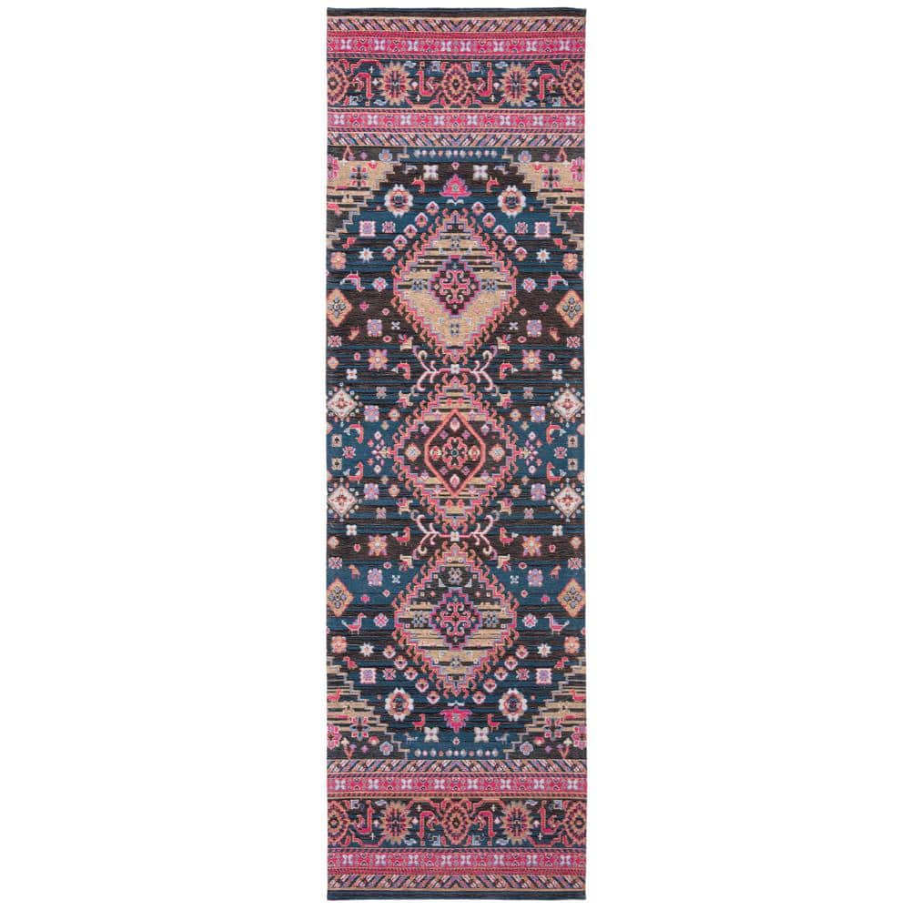 SAFAVIEH Classic Vintage Navy/Pink 2 ft. x 8 ft. Border Floral Runner ...