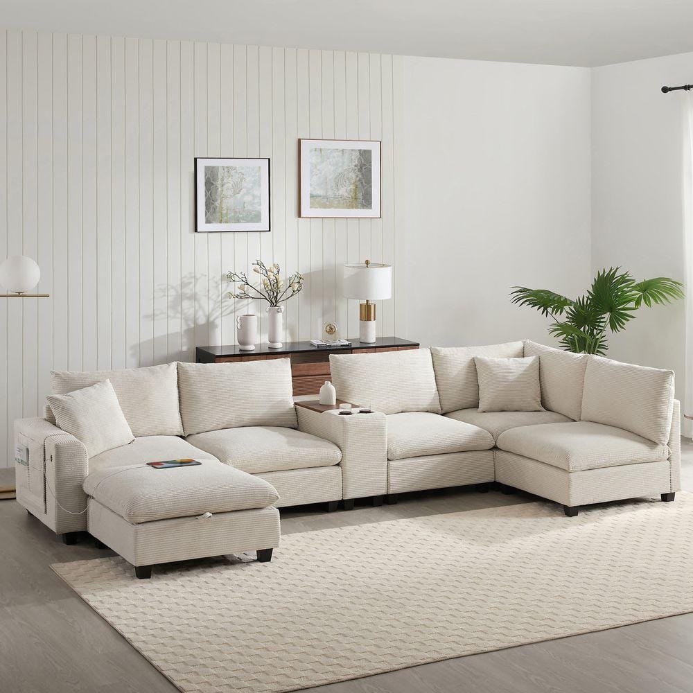 anpport Luxury Collection 140 in. Square Arm 6-Piece U-Shaped Chenille ...