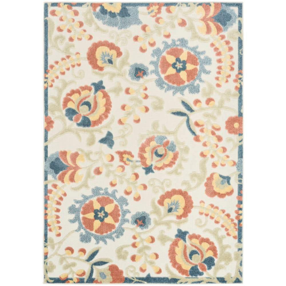Nourison Aloha Grey Multicolor 4 ft. x 6 ft. Floral Contemporary Area ...