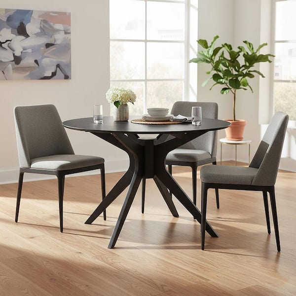 Glamour Home Blair Black Wash Round Wood 45 in. 4-Legs Base Dining ...