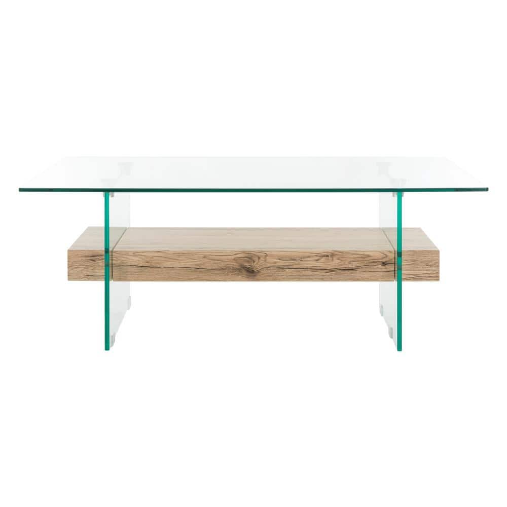 SAFAVIEH Kayley 43.3 in. Natural/Glass Large Rectangle Glass Coffee ...