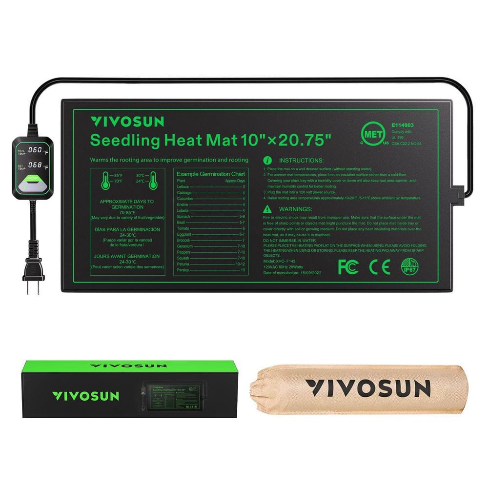 VIVOSUN 10 in. x 20.75 in. Durable Waterproof Seedling Heat Mat 330301 ...