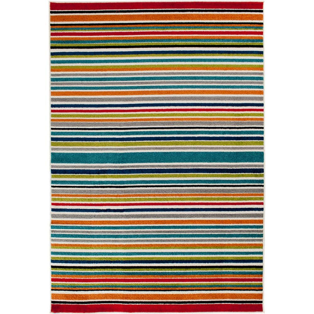 Natco Patio Brights Multi 3 ft. 3 in. x 5 ft. Stripe Indoor/Outdoor ...