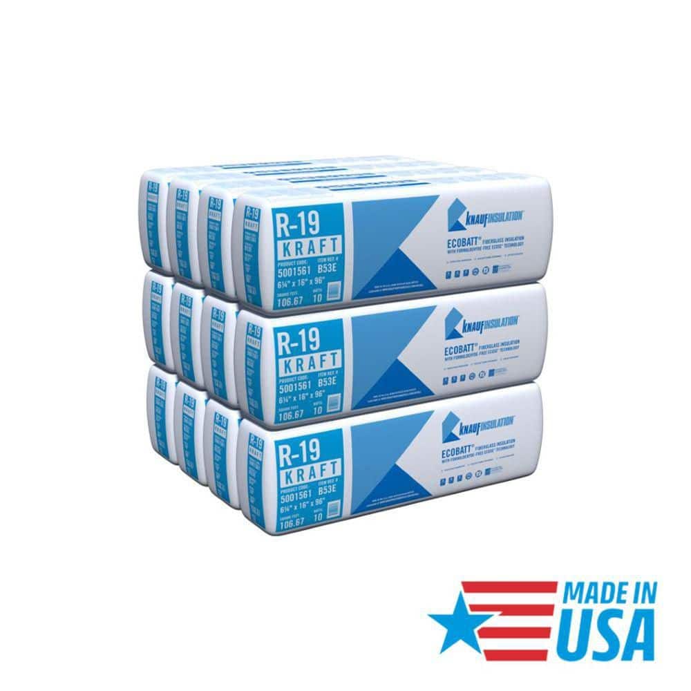 Knauf Insulation R19 Kraft Faced 16 in. x 96 in. Precut Fiberglass ...