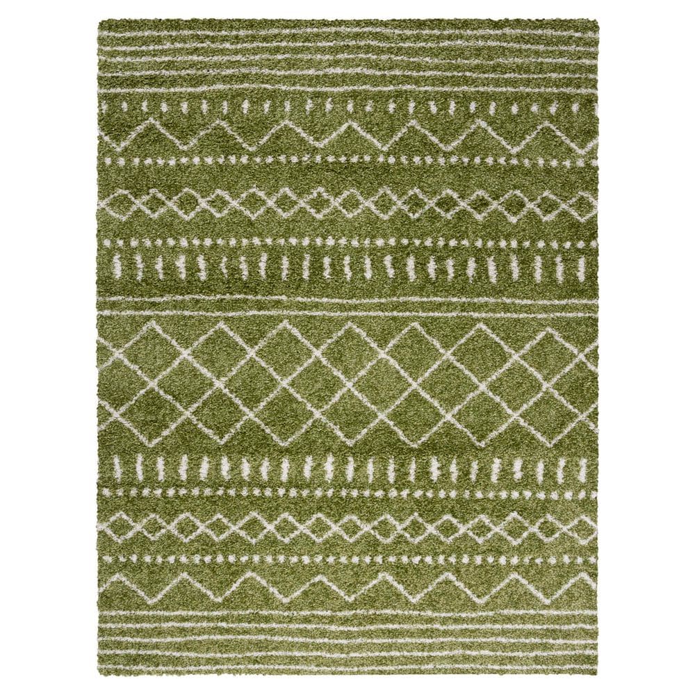 SAFAVIEH Arizona Shag Green/Ivory 9 ft. x 12 ft. Geometric Lodge Area ...