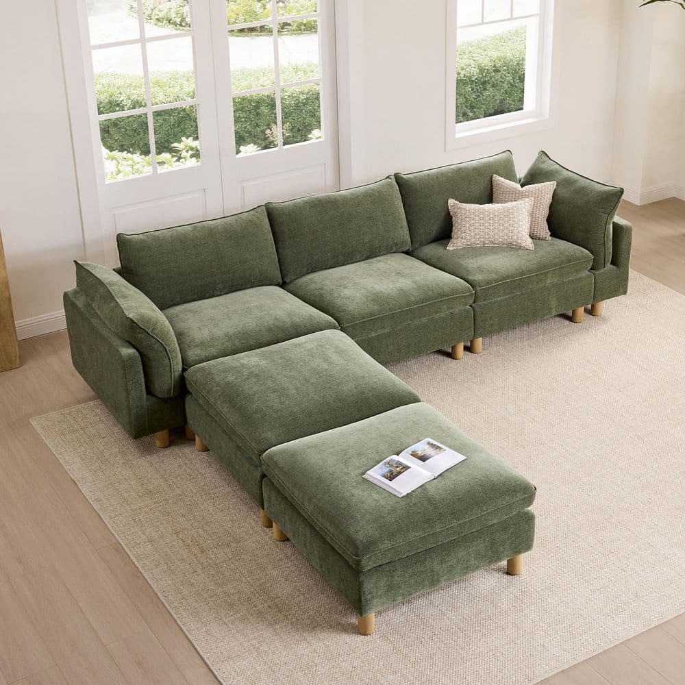 Spruce & Spring Wesley 126.8 in. 5-Piece Fabric Modern Modular ...