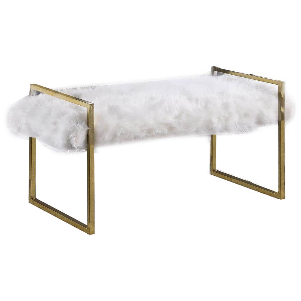 Best Master Furniture Nancy White Faux Fur Glam Accent Bench 42.5 in. D ...