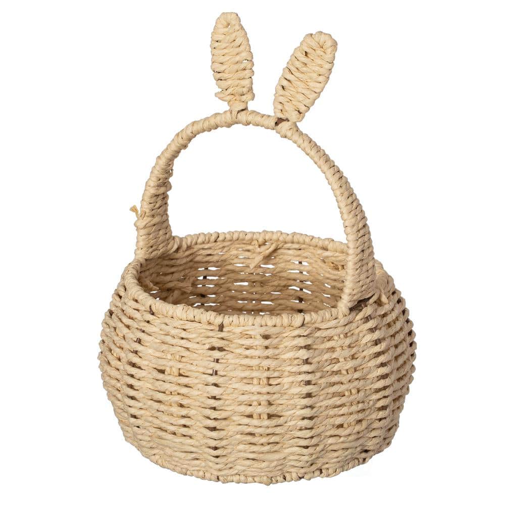 WICKERWISE Bunny Ear Basket with Handle Multi-Purpose Paper Rope Wicker ...