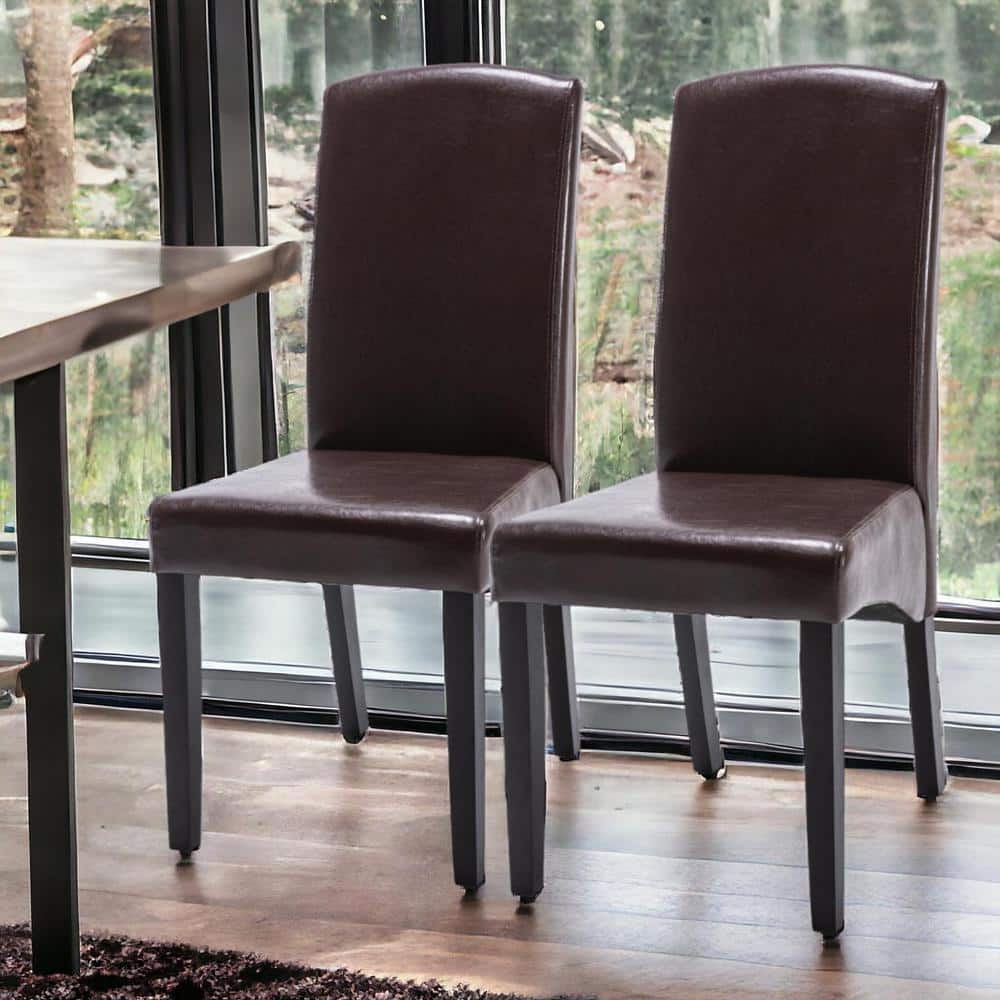 HomeRoots Brown And Black Upholstered Faux Leather Parsons Chair (Set ...