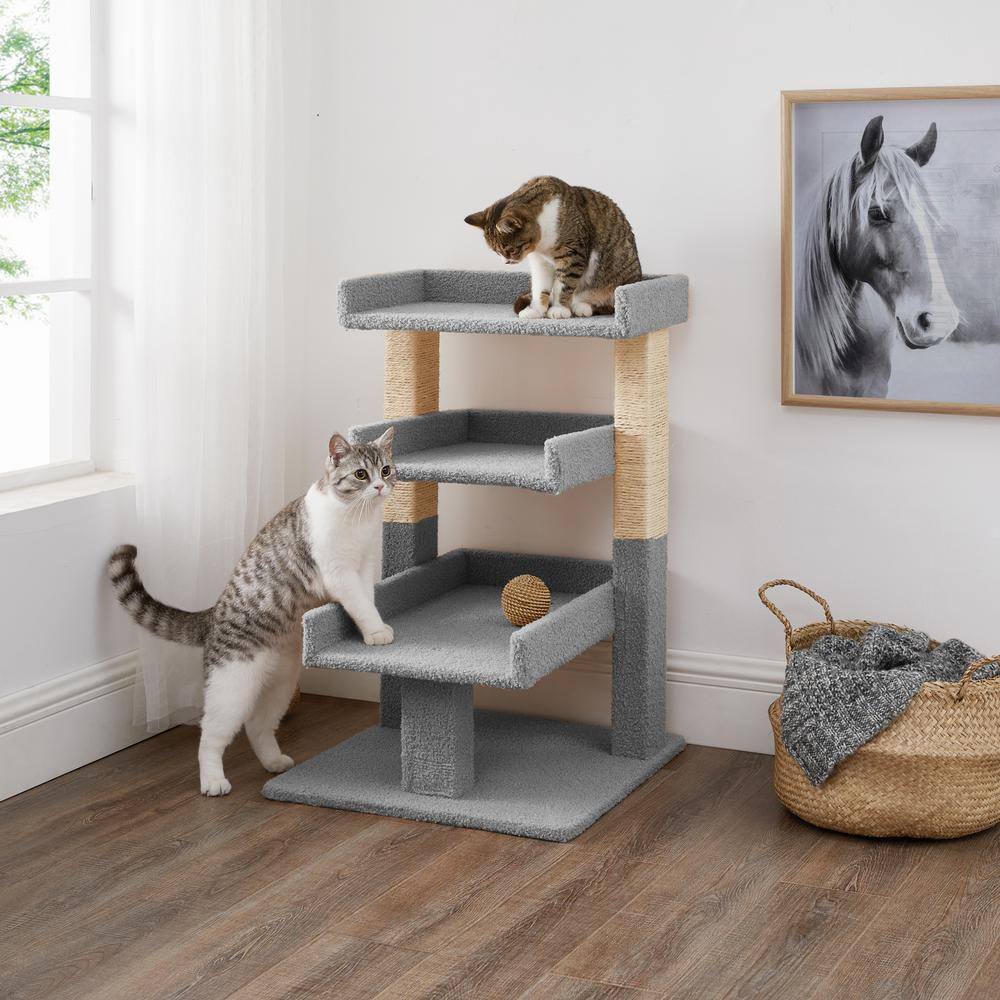 HOMESTOCK Gray Triple Cat Tree, Multi-Level Cat Condo Play House ...