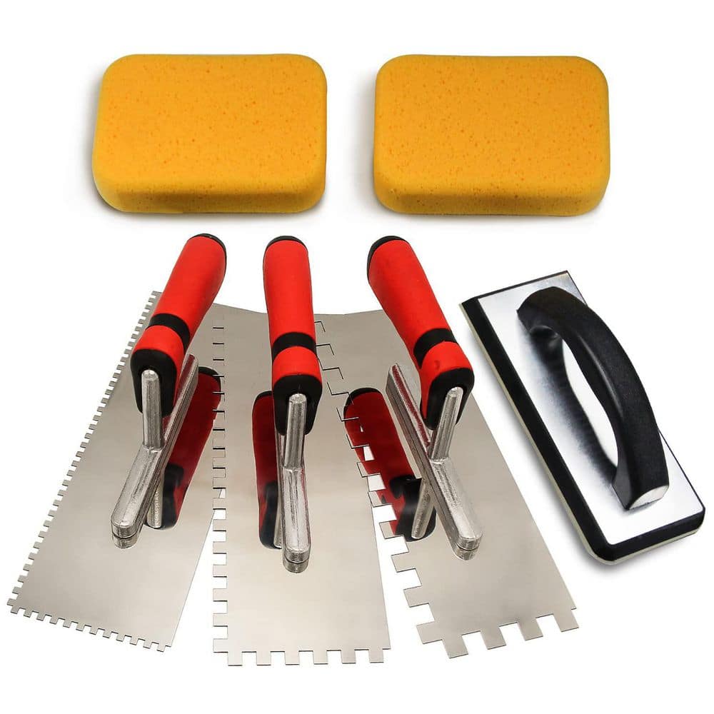 Laybus 11 in. x 7 in. Stainless Steel Square Notch Trowel Set with ...