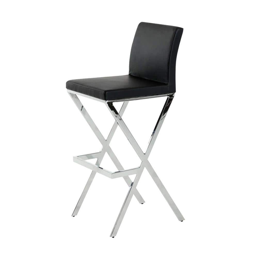 Benjara 36 in. Black and Chrome Low Back Metal Frame Bar Stool with ...