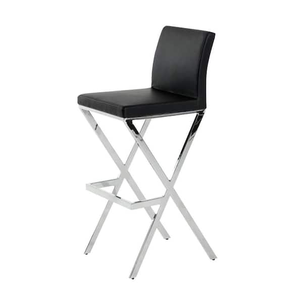Benjara 36 in. Black and Chrome Low Back Metal Frame Bar Stool with ...