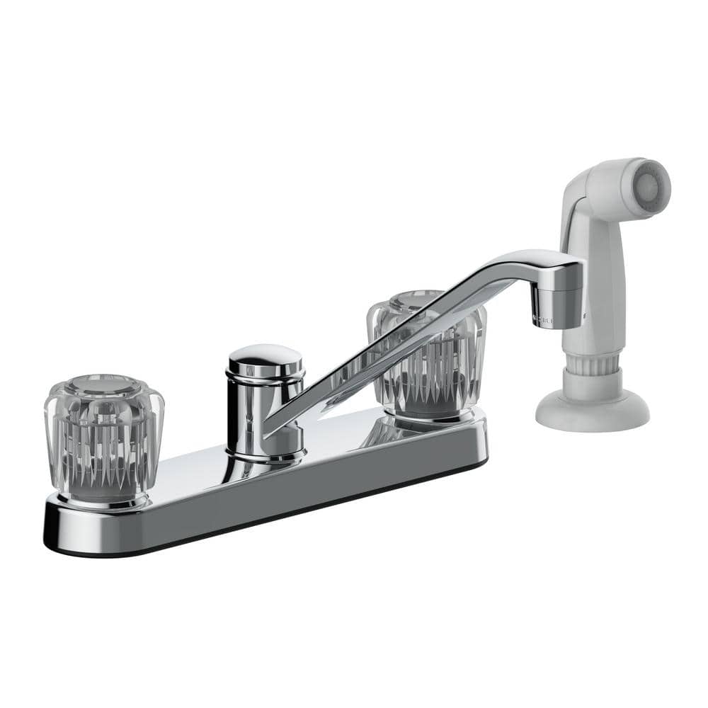 Seasons Double-Handle Standard Kitchen Faucet in Chrome with White Side ...