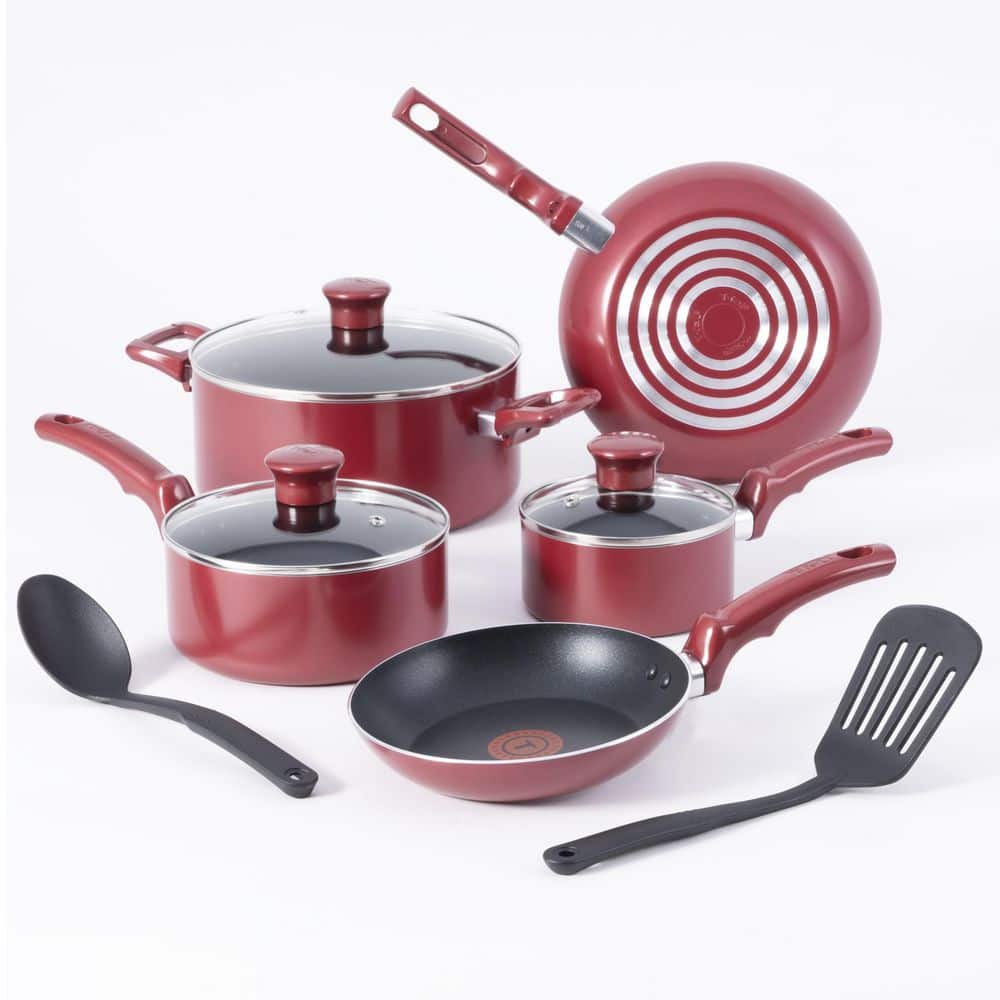 T-fal Essentials Aluminum Non-Stick Pots and Pans Cookware 10 Piece Set ...