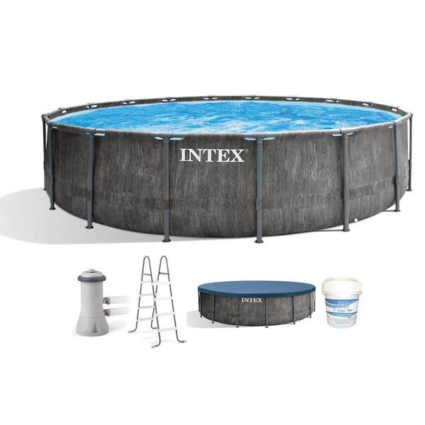 Intex 15 ft. x 48 in. Greywood Prism Steel Frame Pool Set with Pump and ...