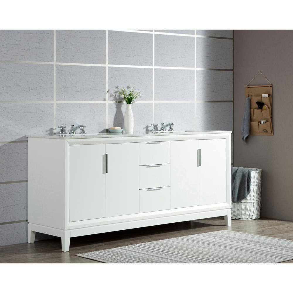 Water Creation Elizabeth 72 in. Pure White With Carrara White Marble ...