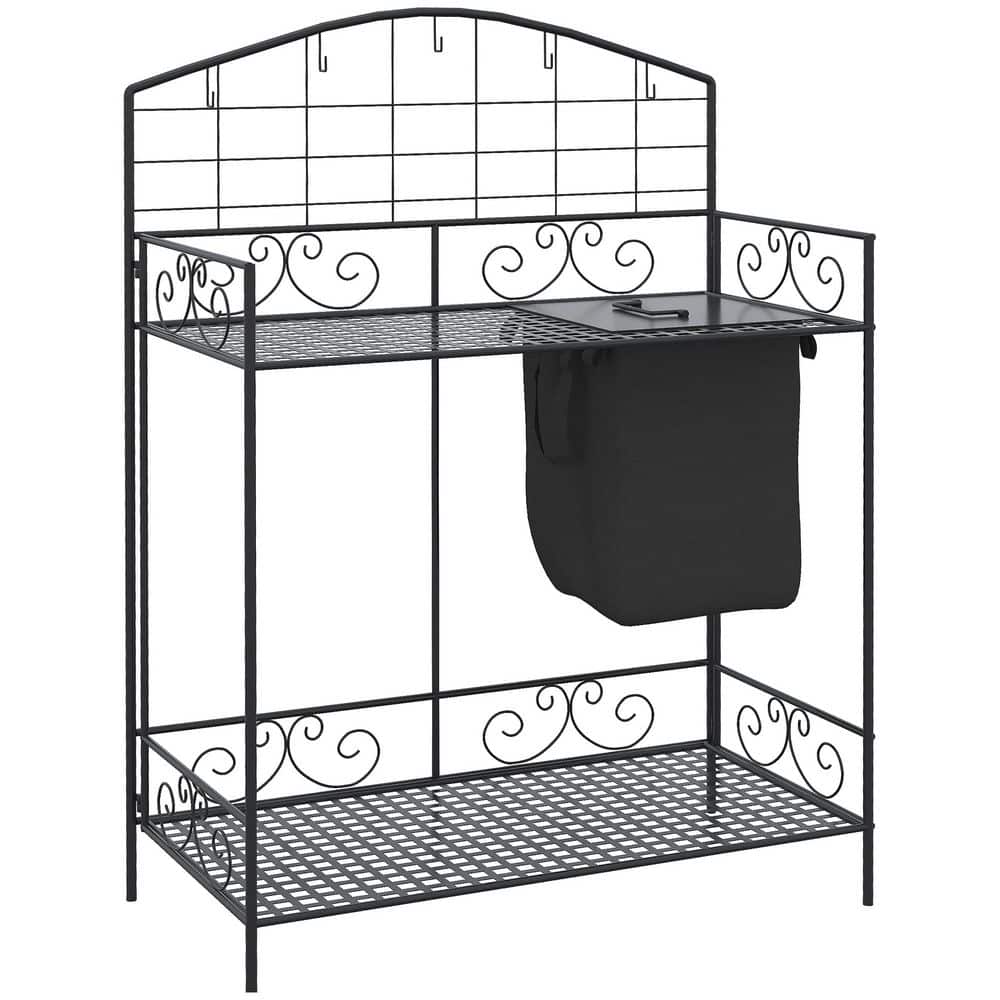 Metal Potting Bench with Storage Bag, 5 Hooks & 2 Shelves-Portable ...