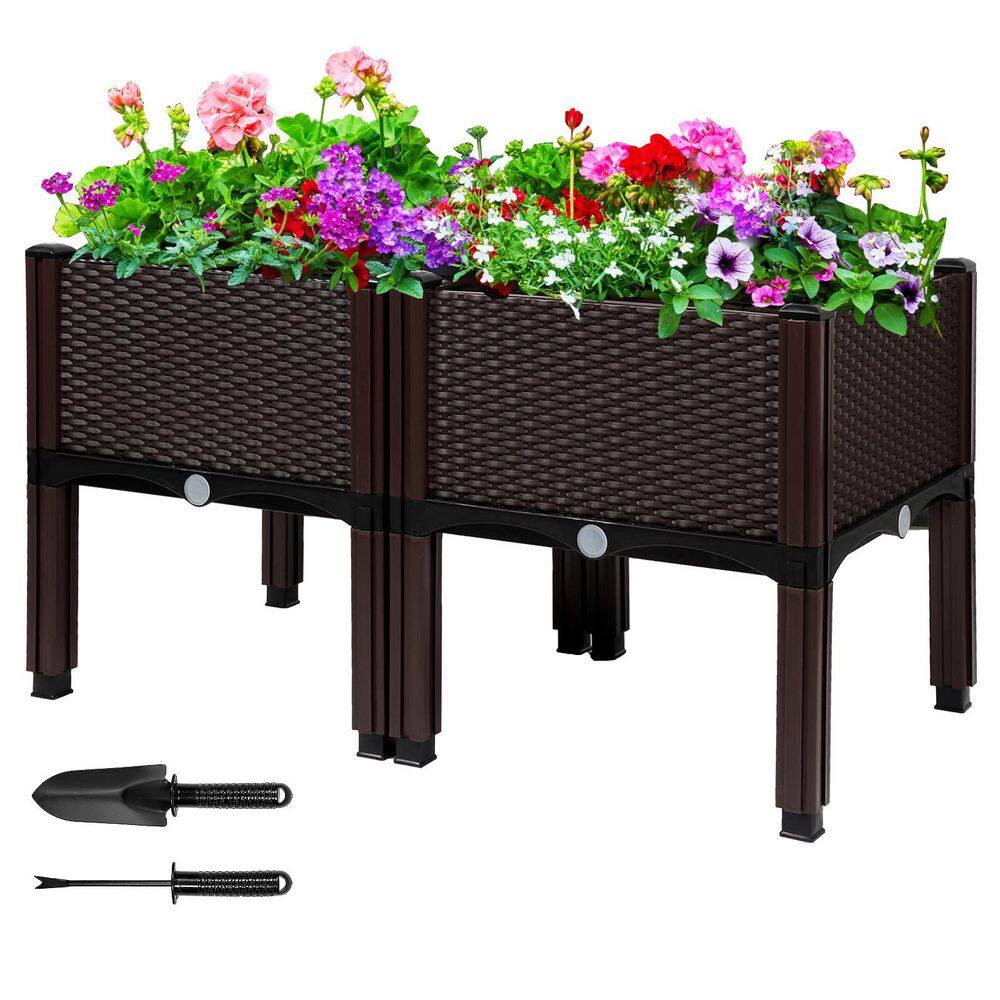 OGETFUUR 15.7 in. L x 15.7 in. W x 16.5 in. H Plastic Raised Garden Bed ...
