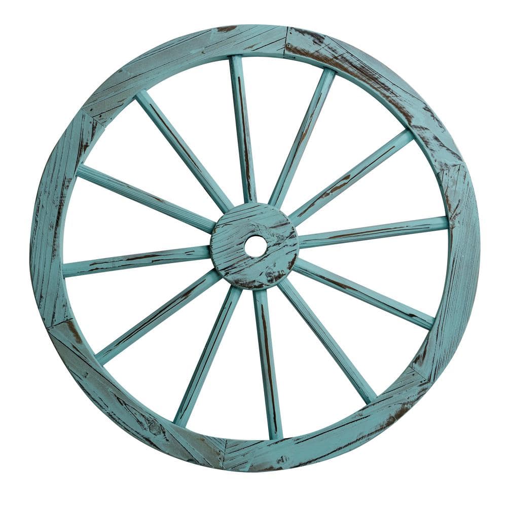 Patio Premier Patio Permier 24 in. Wooden Wagon Wheel in Blue Wash (2 ...