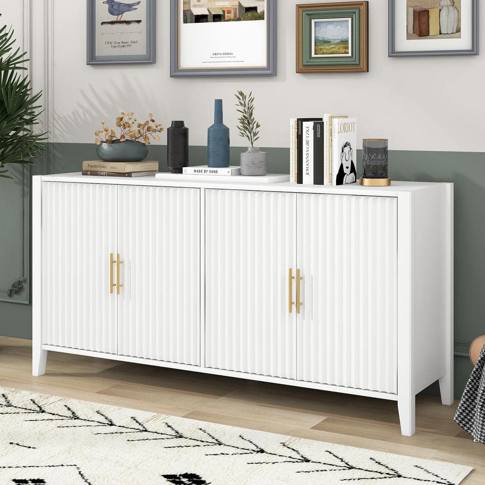 Harper & Bright Designs White MDF 63.1 in. W. Sideboard, Accent Storage ...