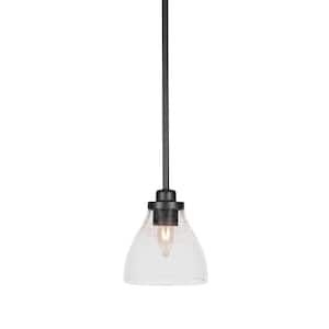 Monroe 100-Watt 1-Light Matte Black Shaded Pendant Light with Clear ...