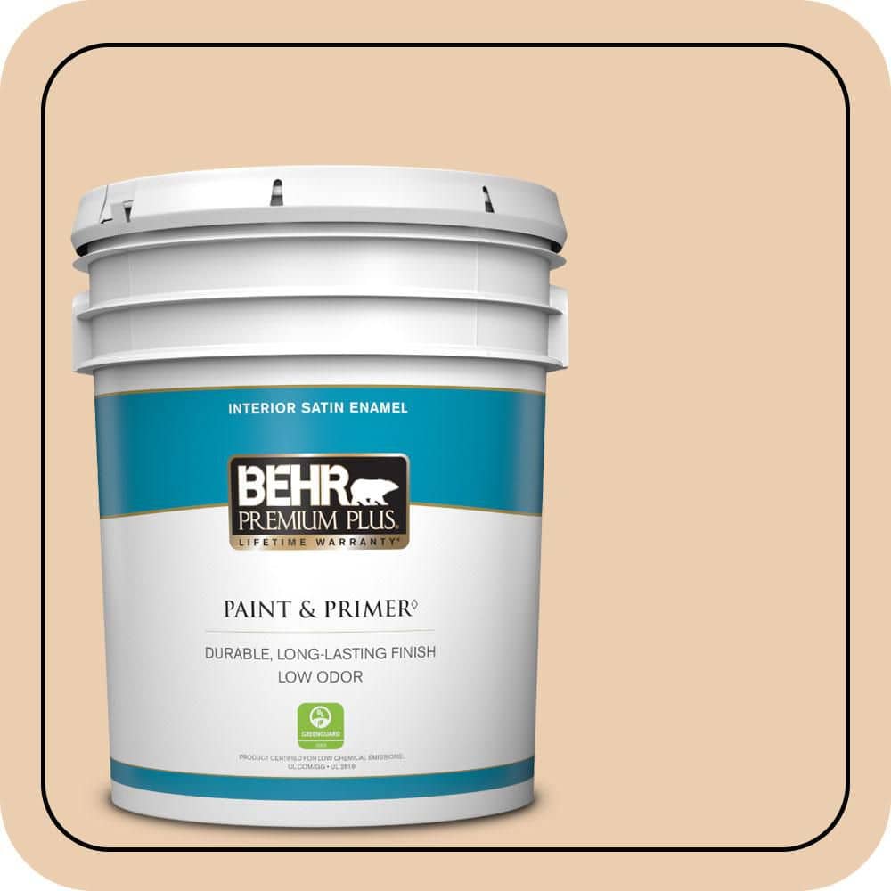 BEHR PREMIUM PLUS 5 gal. #BXC-64 Shortbread Cookie Satin Enamel Low ...