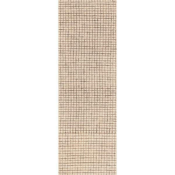RUGS USA Melrose Checked Wool Cream 3 ft. x 10 ft. Indoor/Outdoor Patio ...