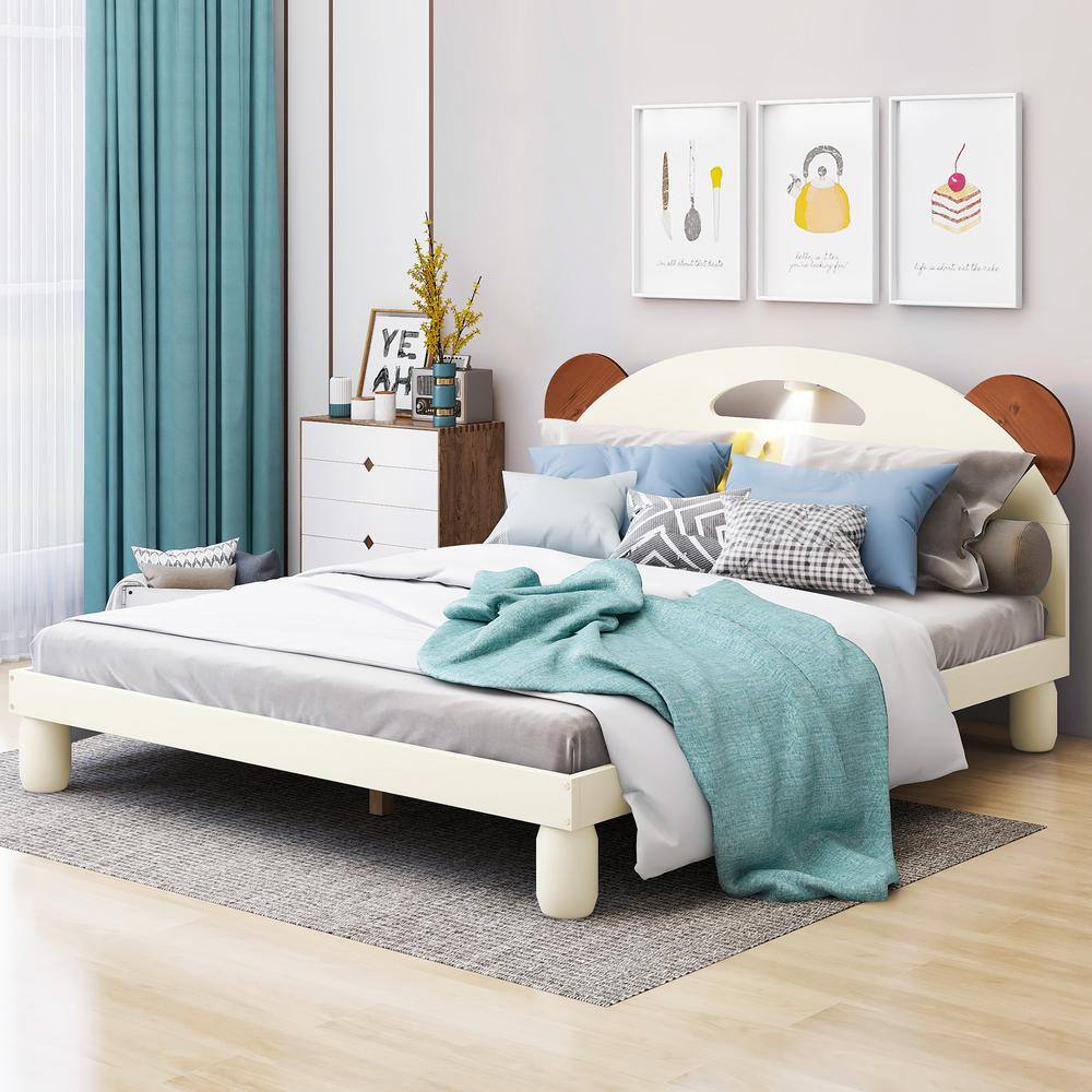 Harper & Bright Designs Cream White Wood Frame Full Size Platform Bed ...