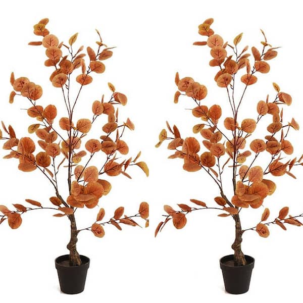 MOVECOM 2pcs Eucalyptus Tree Artificial, 90cm Tall Autumn Ficus ...