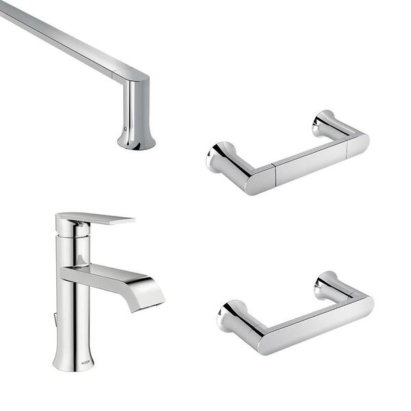 MOEN Genta Single Hole Single-Handle with 3-Piece Bath Hardware Set in ...