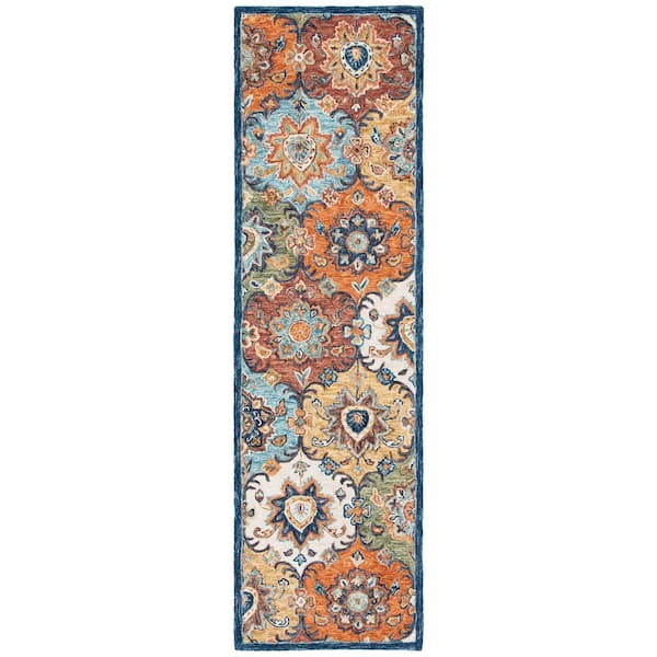 SAFAVIEH Heritage 2 ft. x 8 ft. Blue/Rust Ornate Quatrefoil Runner Rug ...