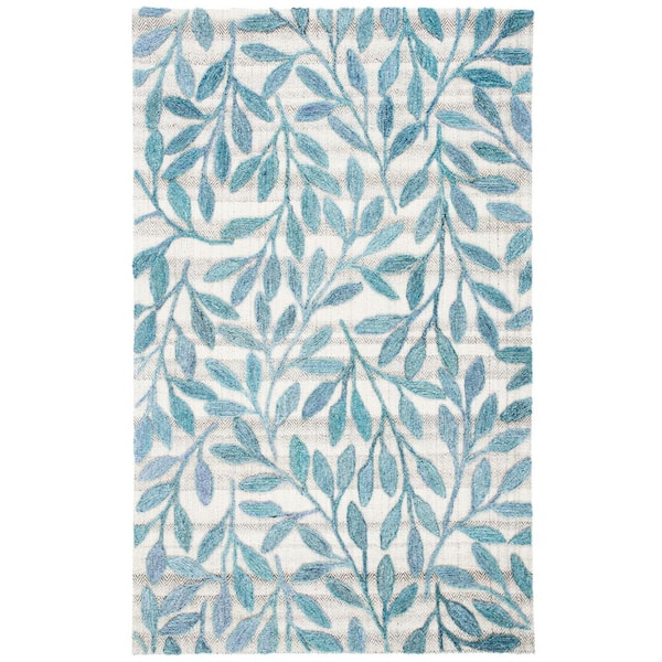 SAFAVIEH Southampton 5 ft. x 8 ft. Blue Leaves High-Low Area Rug ...