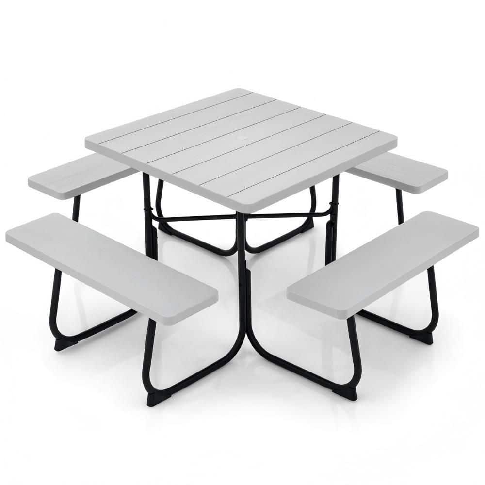 Clihome 5-Piece Gray Metal Outdoor Dining Picnic Table Set with 4 ...