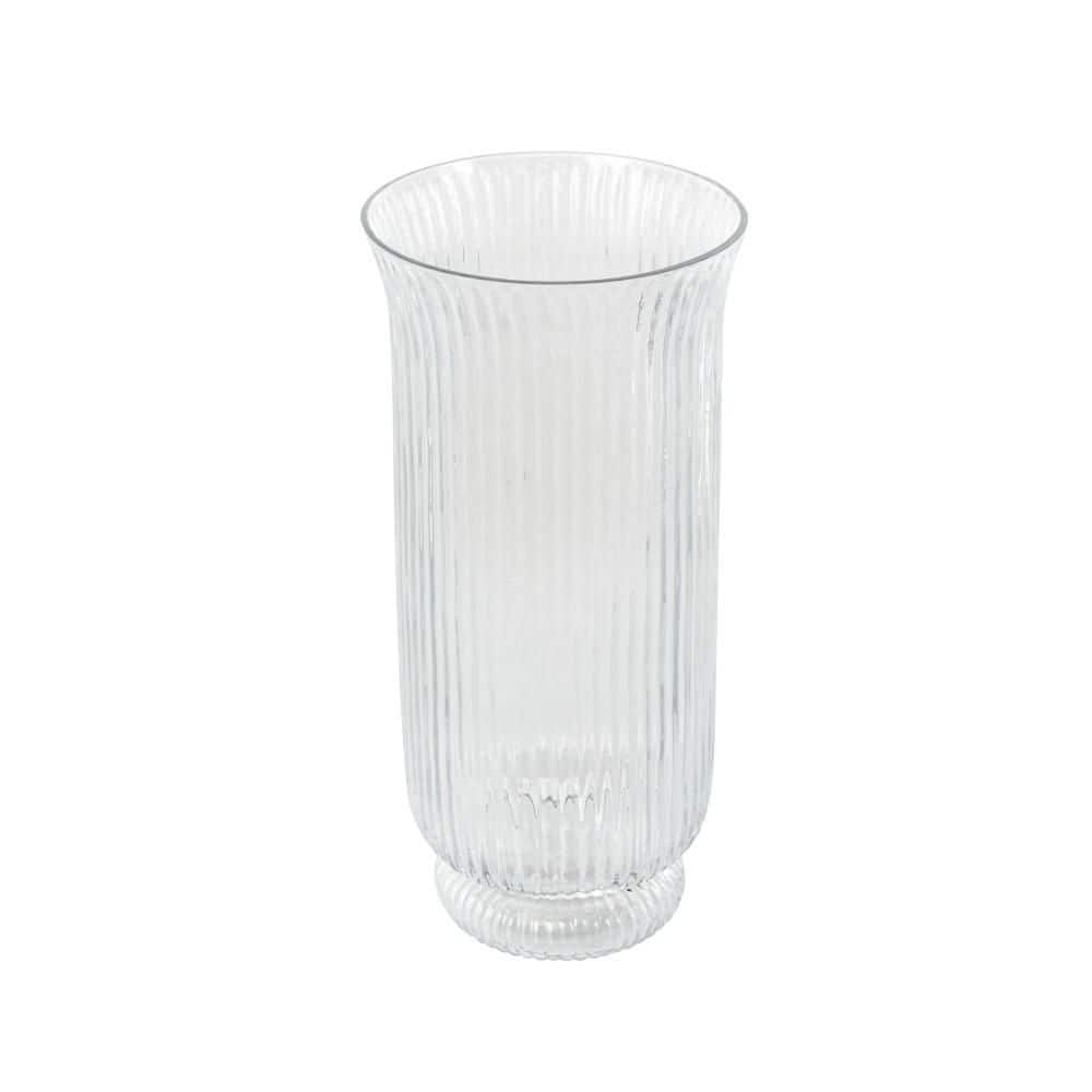 Litton Lane Clear Glass Ribbed Fluted Candle Holder 047338 - The Home Depot