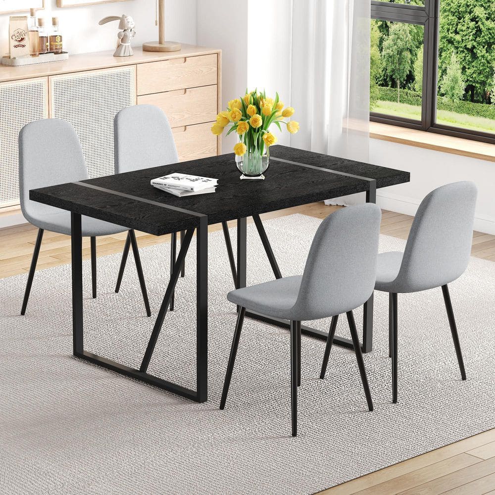 Polibi 5-Piece Rectangle Black, Light Gray Wood Top Dining Room Set ...