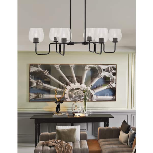 Elonia 6 Light Matte Black Linear Chandelier with 6 in. Clear Bubble ...