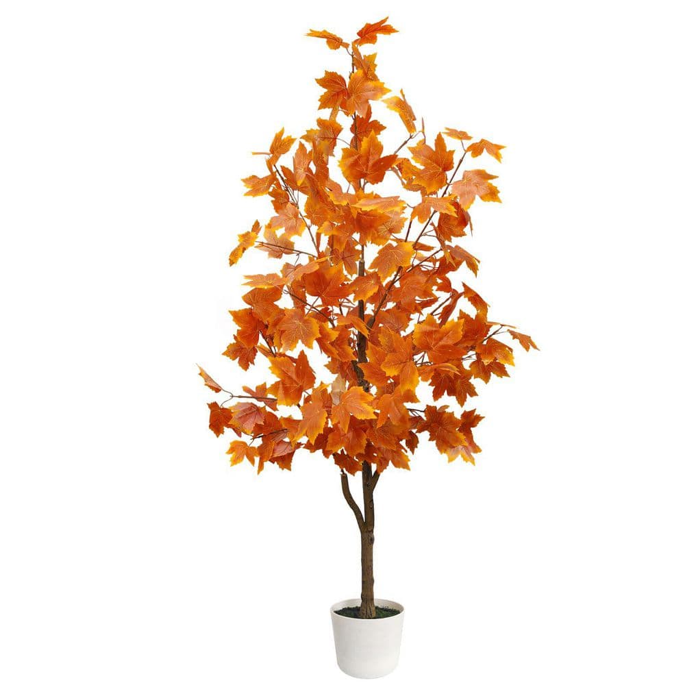 4 ft. Artificial Maple Tree in White Pot-Fall Indoor/Outdoor Decor ...
