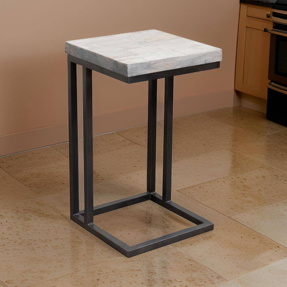 Benjara 15.25 in. Off White and Black Square Wood End Table with Sturdy ...