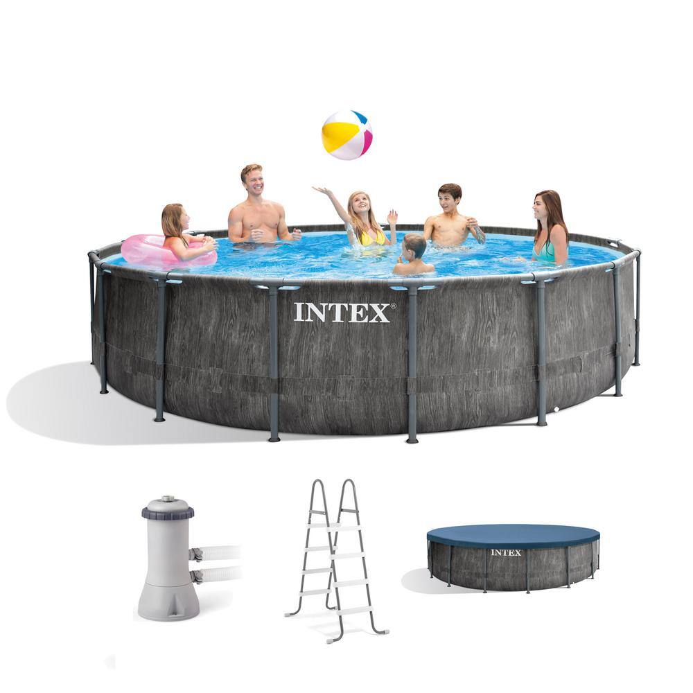 Intex 15 ft. Round 48 in. Deep Prism Steel Frame Pool Set with Cover ...
