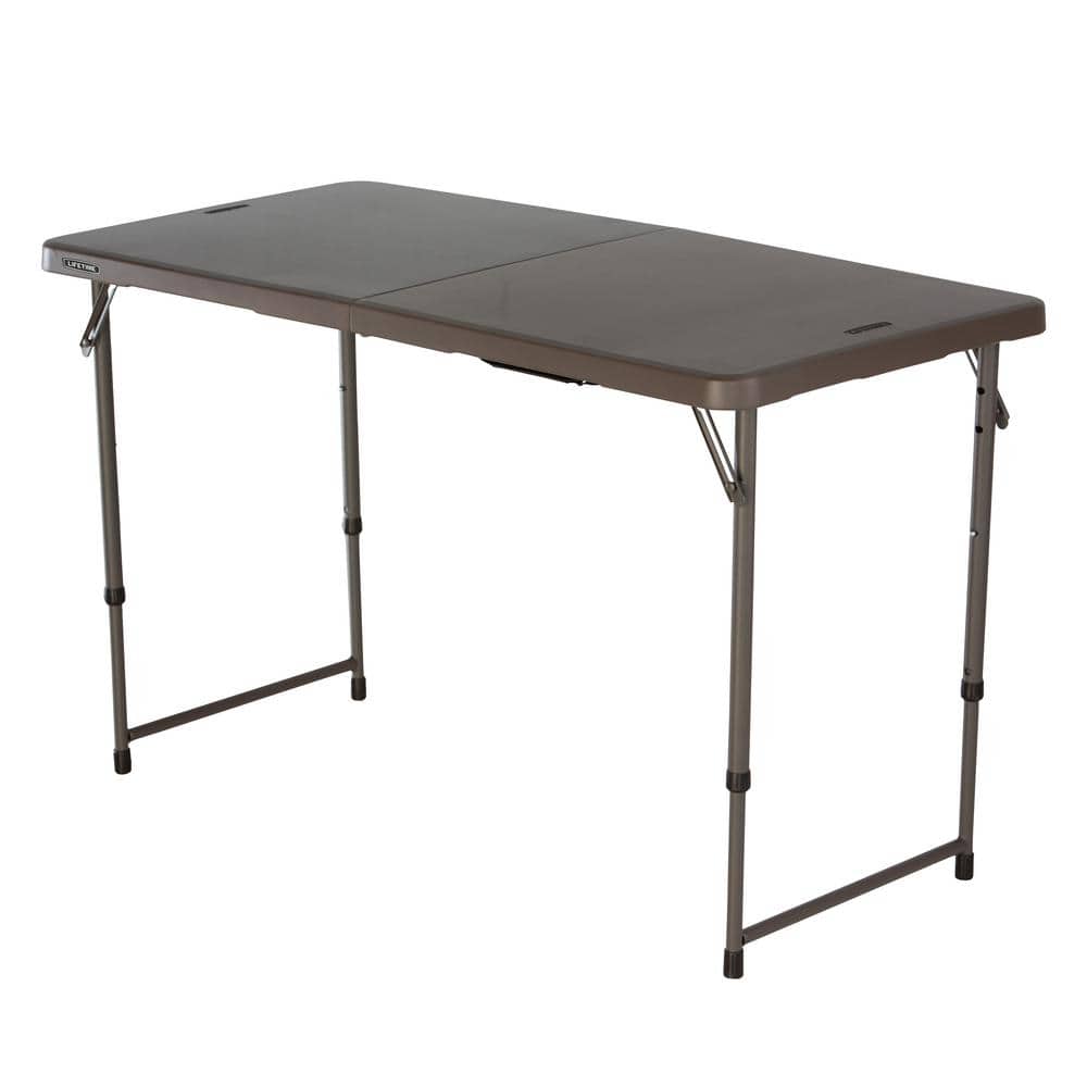 Lifetime 48 in. L Brown Plastic Top Adjustable Fold-In-Half Table ...