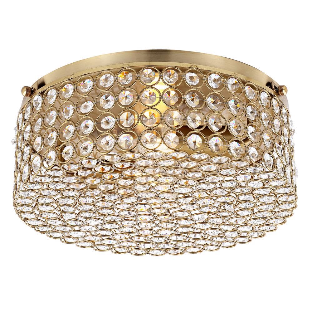 MLiAN 11.5 in. 2-Light Gold Crystal Flush Mount Ceiling Light LEFX-0203 ...