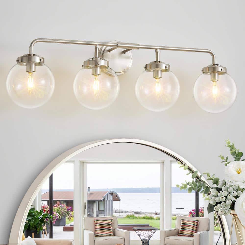 Deyidn Modern 30.71 in. 4-Light Nickel Bathroom Vanity Light with Clear ...