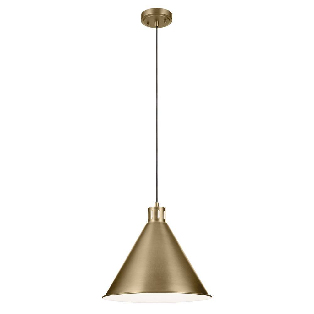 KICHLER Zailey 16 in. 1-Light Natural Brass Vintage Industrial Shaded ...