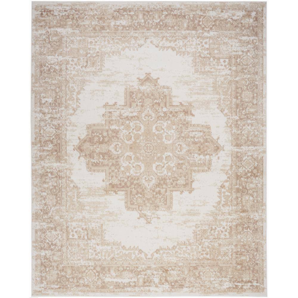 Nourison Grafix Ivory Beige 8 ft. x 10 ft. Center medallion ...