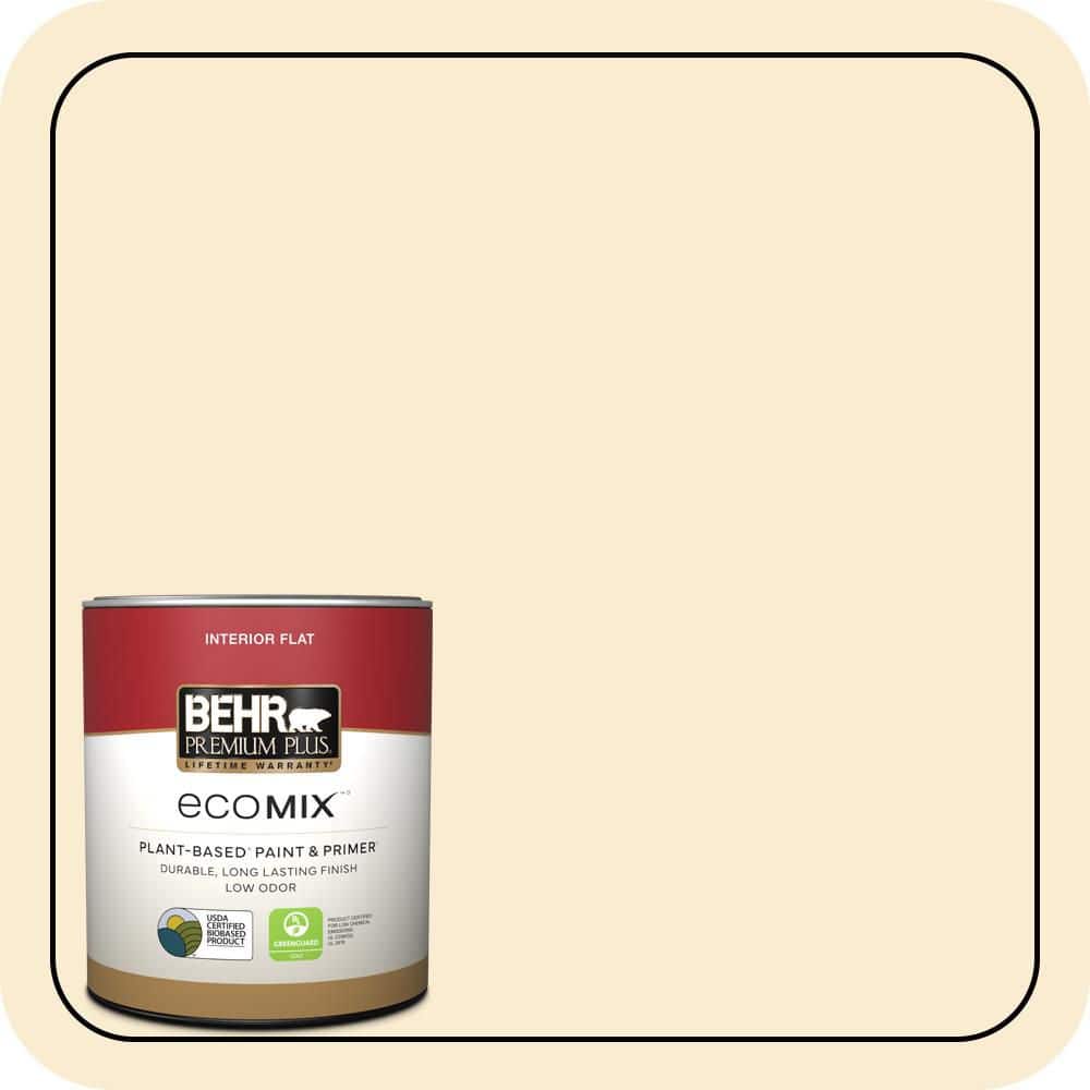 BEHR PREMIUM PLUS 1 qt. #OR-W04 Nice Cream Flat EcoMix Plant-Based ...