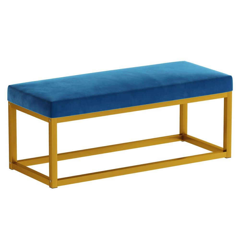 mieres Modern Style Blue Velvet Fabric Upholstered Bench with Steel ...